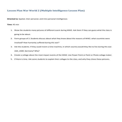 War World 2 Lesson Plan | PDF | Arts and Crafts | Hobbies & Interests