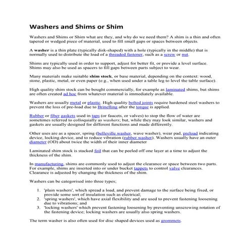 Washers and shims or shim | PDF