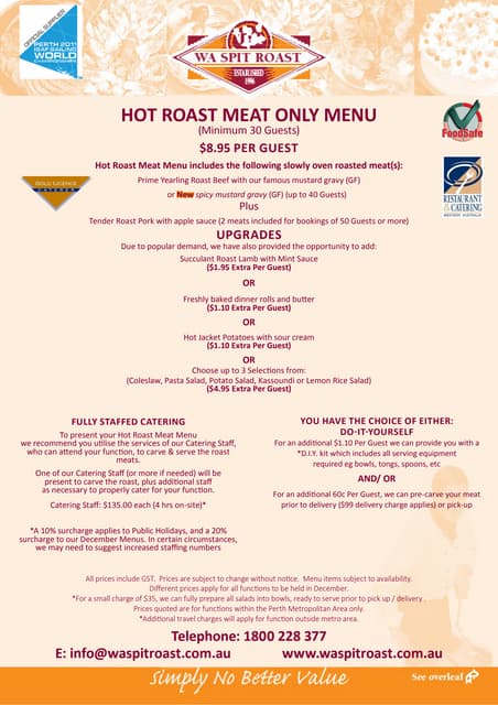 ROAST CARVERY ROLLS MENU