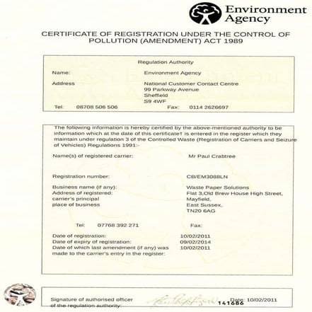 Waste Paper Solutions - Environment Agency license | PDF