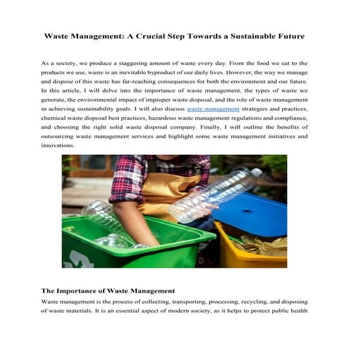 Waste Management A Crucial Step Towards a Sustainable Future | PDF