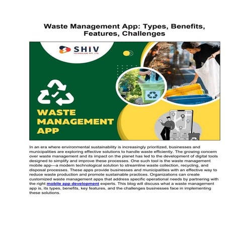 Complete Guide to Waste Management Apps: Types, Benefits & Features | PDF