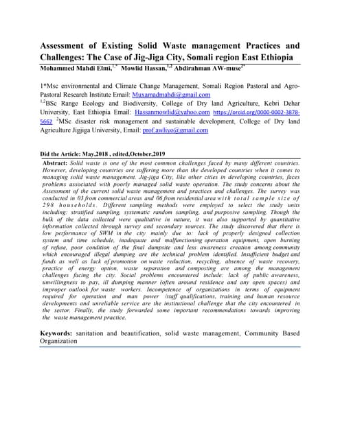 Survey of Household Solid Waste Management and Waste Minimization in ...