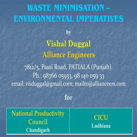 Waste minimisation environmental imperatives | PPT