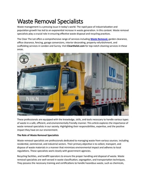 Waste Management in Urban Areas: Challenges and Innovative Solutions | PDF