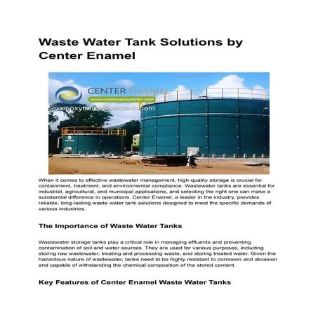 Epoxy Coated Tanks for Wastewater Storage Reliable Effluent Containment ...