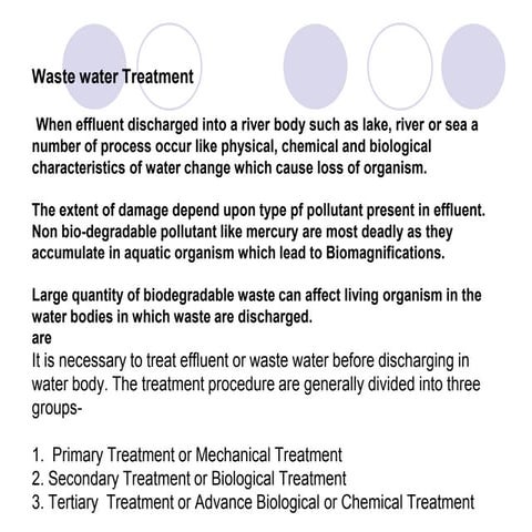 Industrial effluents and Wastewater Treatment | PPTX