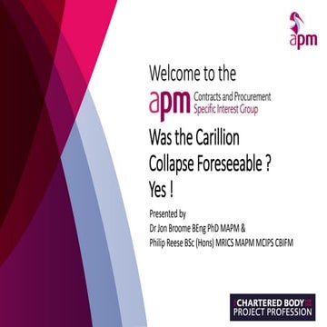 Was the Carillion collapse foreseeable? Yes!, 9 May 2018 | PDF