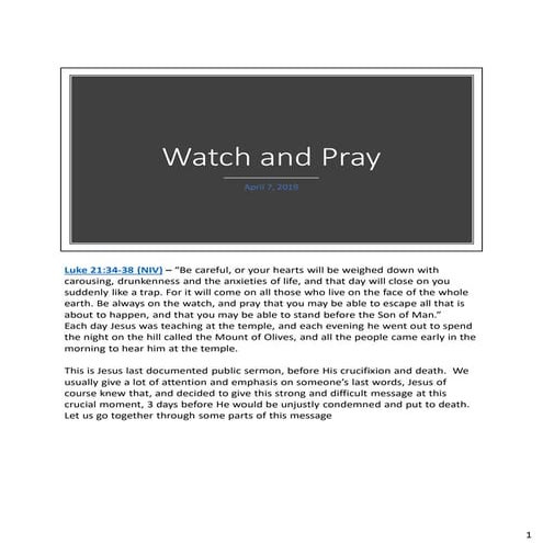 Watch and Pray - Speaker notes | PDF