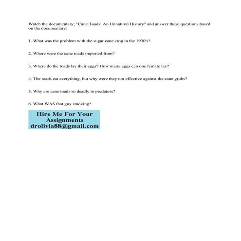 Watch the documentary- -Cane Toads- An Unnatural History- and answer t.pdf