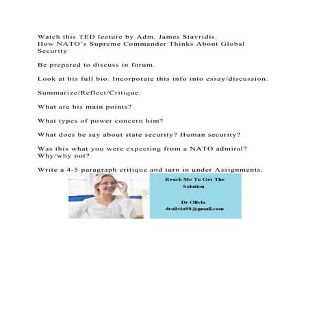 Watch this TED lecture by Adm. James Stavridis.How NATO’s Supreme .docx