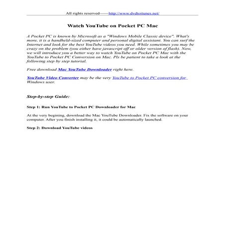 Watch youtube on pocket pc mac | PDF
