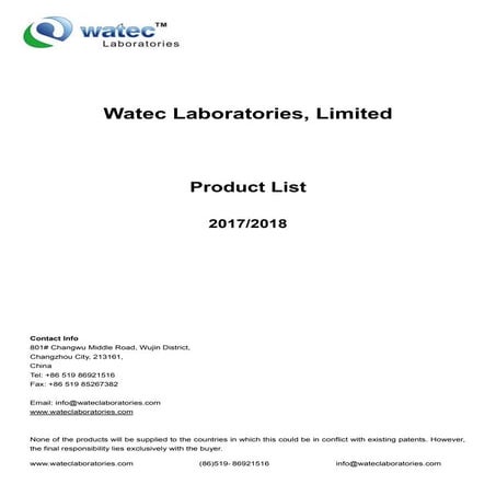 Watec laboratories product list2018 | PDF