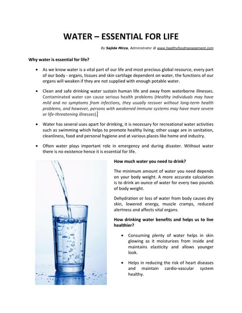 Importance of water to human beings | PPT