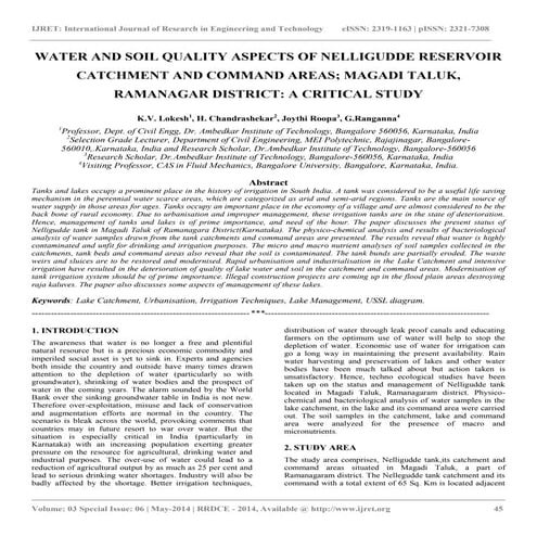 Water and soil quality aspects of nelligudde reservoir catchment and ...