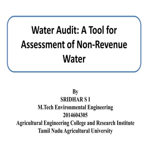 Water audit: A Tool for Assessment of Non-Revenue Water | PDF
