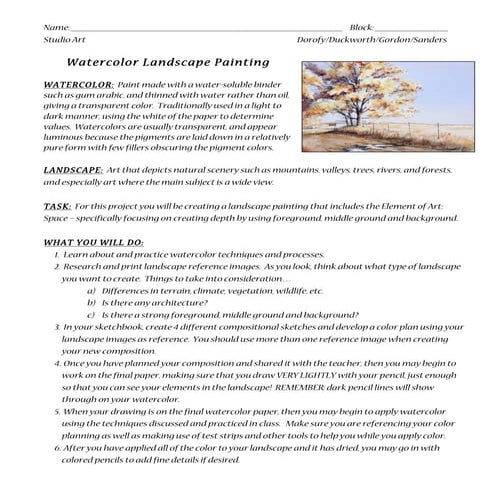 Watercolor landscape handout | PDF
