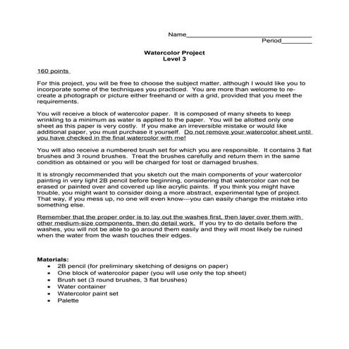 Watercolor project sheet | PDF
