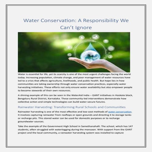 Water Conservation A Responsibility We Can’t Ignore | PDF