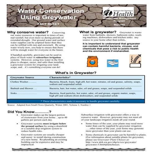Water Conservation Using Greywater - Clallam County, Washington | PDF