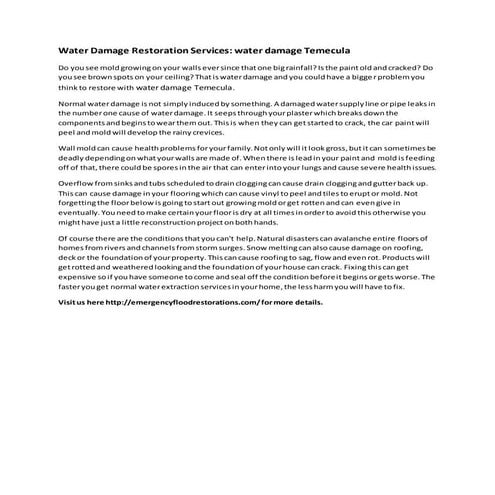 Water damage temecula | DOCX | Indoor Environmental Quality | Home & Garden