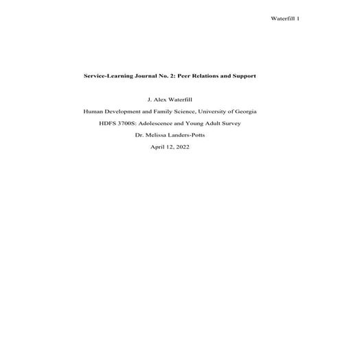 Waterfill Service Learning Journal 2 | PDF