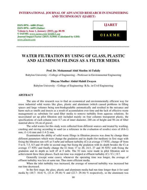 Pumice as a Water Filtration Media (knowledge brief) | PDF