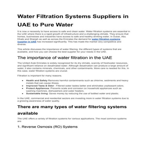 Water Filtration System Suppliers in UAE for Pure Water.pdf