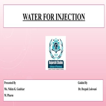 water for injection WFI - ppt Quality standards | PPTX