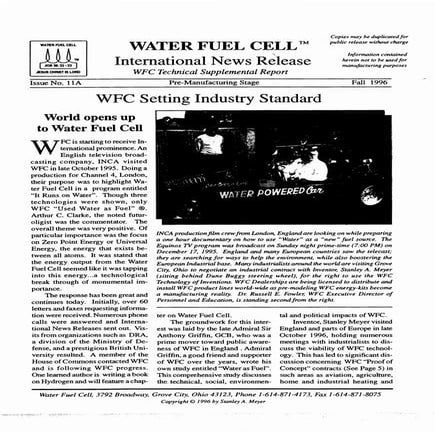 Water fuel cell news release (stan meyer) | PDF