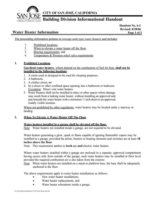 Water Heater Guidelines State Architect | PDF