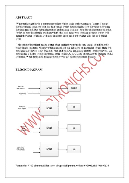 Project Report on Water Level Indicator | PDF