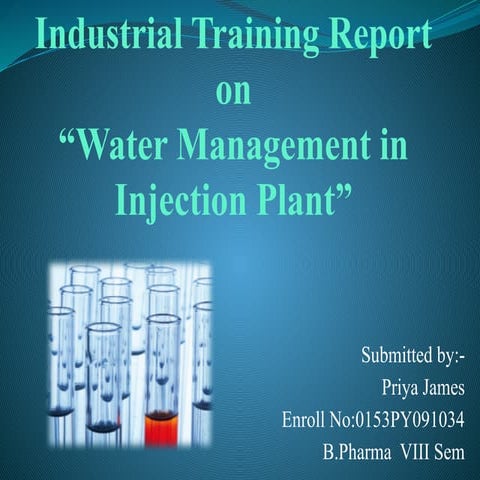Pharmacy Minor Project - Water management in injection plant | PPTX