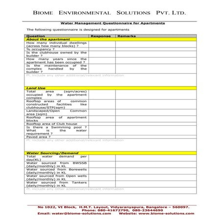 Water management questionnaire for apartments | DOC | Landscaping ...
