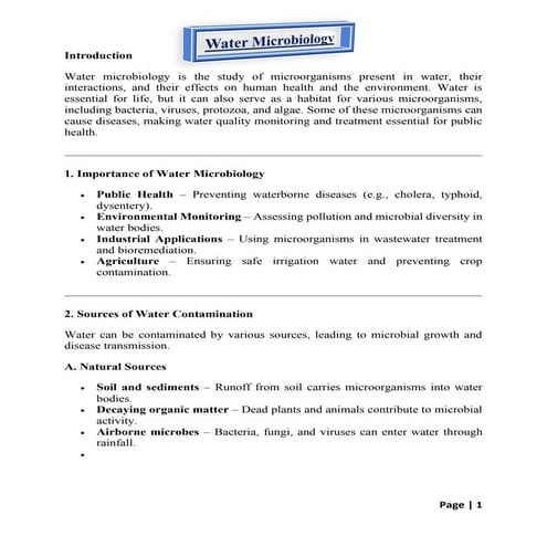 Water Microbiology for B.Sc. Botany & Biotechnology SEM-3 students | PDF