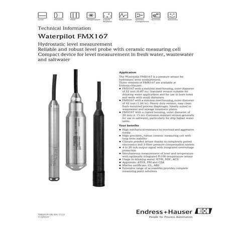 Waterpilot fmx167 endress+hauser datasheet-hydrostatic level ...