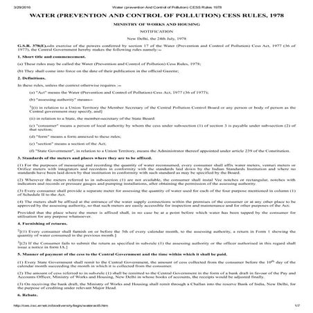 Water (prevention and control of pollution) cess rules 1978 | PDF