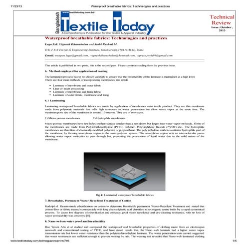 Waterproof breathable fabrics technologies and practices 2 | PDF