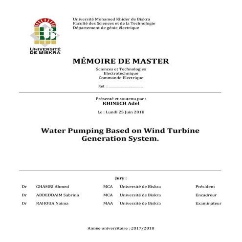 Water pumping based on wind turbine generation system. | PDF