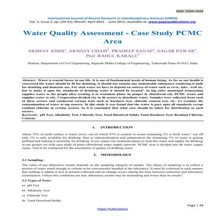 Water Quality Assessment - Case Study PCMC Area | PDF
