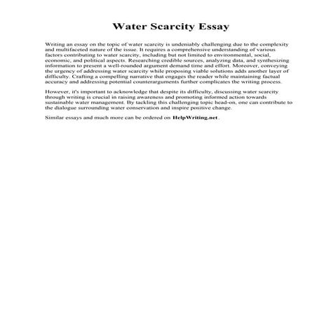Water Scarcity Essay. Hosanna College of Health | PDF
