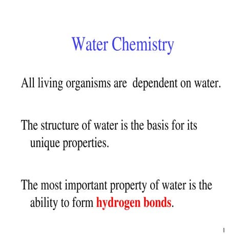 Aquatic Chemistry and the Properties of Water | PPT