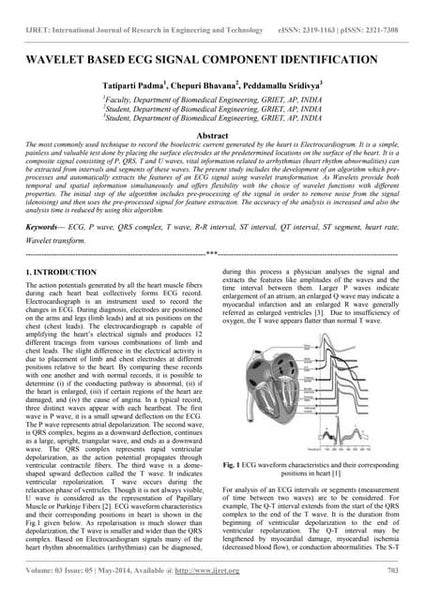 Irjet Detection Of Abnormal Ecg Signal Using Dwt Feature Extraction
