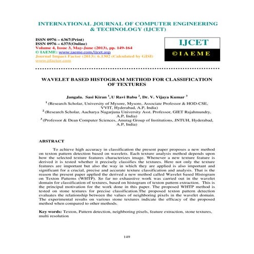 Wavelet Based Histogram Method For Classification Of Textu Pdf