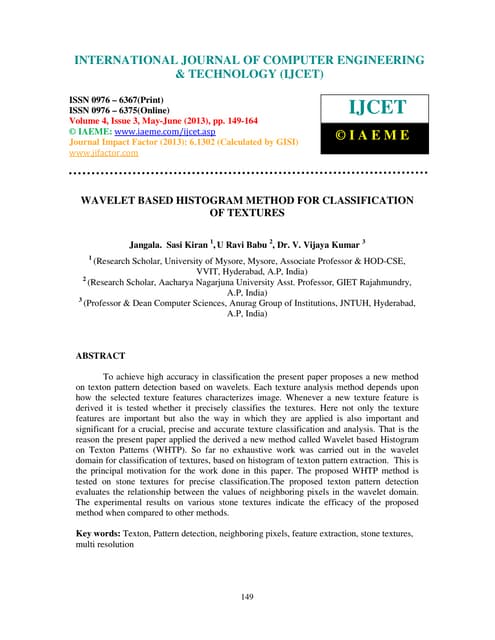 Wavelet Based Histogram Method For Classification Of Textu Pdf
