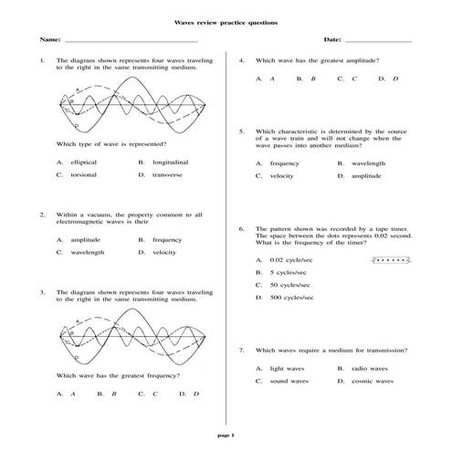 Waves%20review%20practice%20questions%20with%20answers | PDF