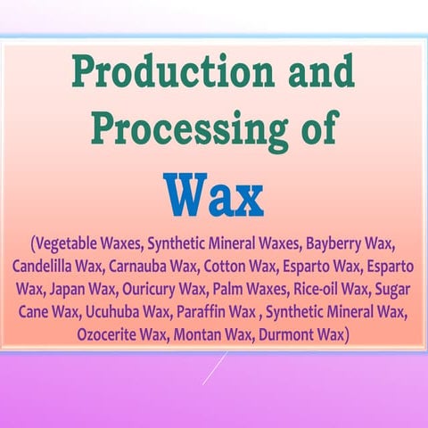 Production and Processing of Wax (Vegetable Waxes, Synthetic Mineral ...