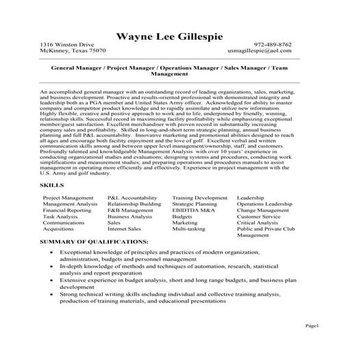 Wayne lee gillespie resume 2a | PDF