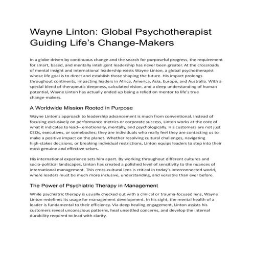 Wayne Linton: The Silent Force Behind the World’s Most Impactful Leaders | PDF