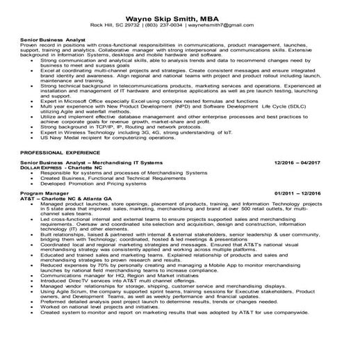 Wayne smith senior business analyst resume | DOCX